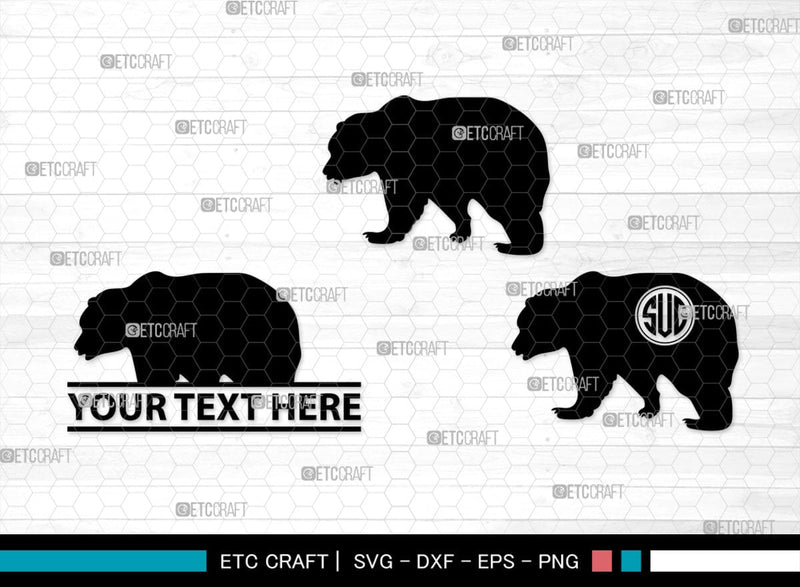 Bear Monogram, Bear Silhouette, Bear SVG, Bruin Svg, Grizzly Bear Svg ...