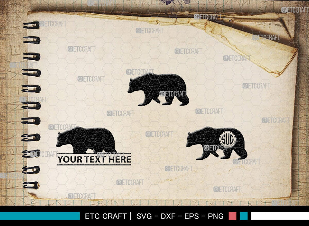 Bear Monogram, Bear Silhouette, Bear SVG, Bruin Svg, Grizzly Bear Svg ...