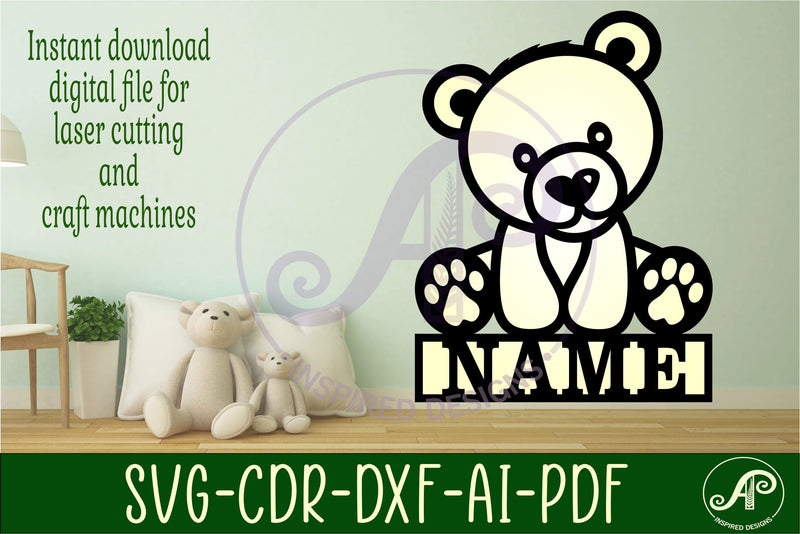 Bear name sign svg laser cut template - So Fontsy