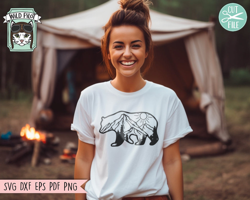 Bear SVG, Bear Silhouette SVG, Bear Mountain Scene, Forest Trees svg ...