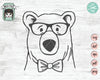 Bear With Glasses Bowtie SVG Cut File - So Fontsy