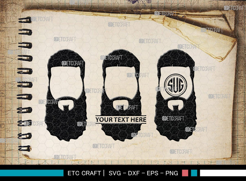Beard Monogram, Beard Silhouette, Beard SVG, Long Beard Svg, Moustache ...