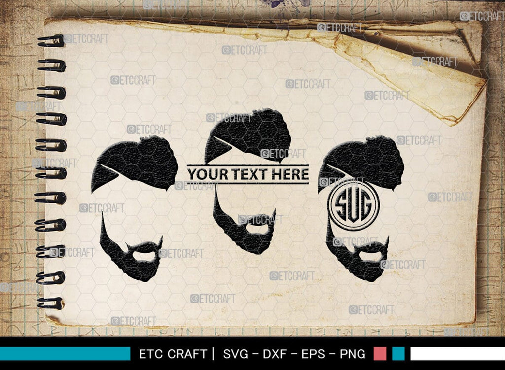 Beard Monogram, Beard Silhouette, Beard SVG, Long Beard Svg, Moustache ...