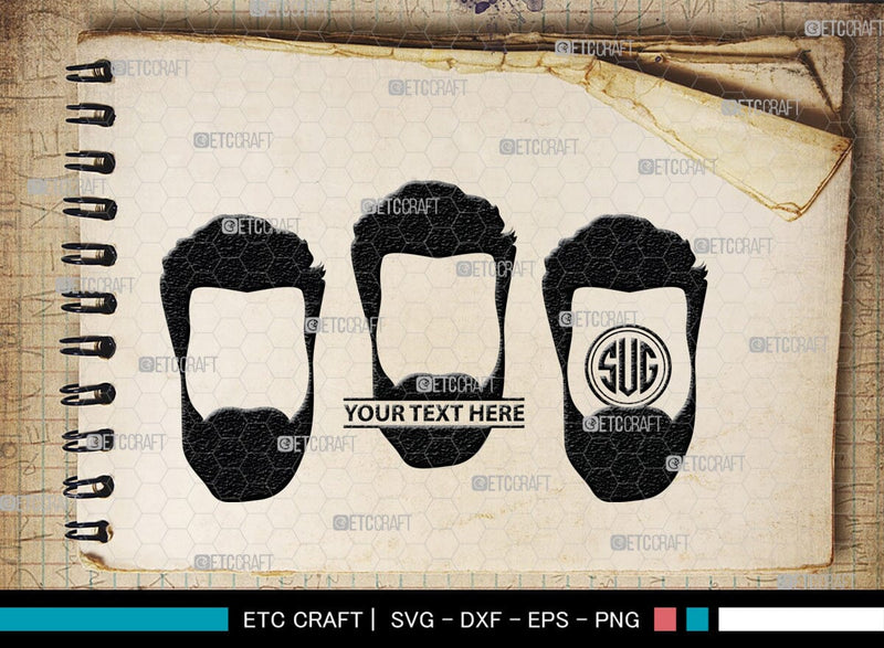 Beard Monogram, Beard Silhouette, Beard SVG, Long Beard Svg, Moustache ...