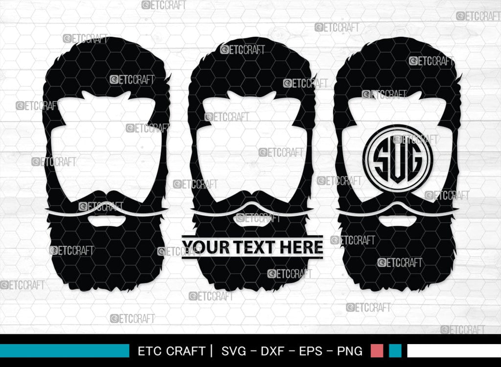 Beard Monogram, Beard Silhouette, Beard SVG, Long Beard Svg, Moustache ...