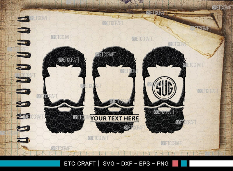 Beard Monogram, Beard Silhouette, Beard SVG, Long Beard Svg, Moustache ...