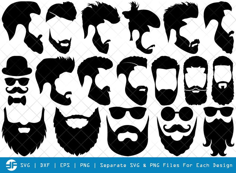 Beard SVG Cut Files | Beard Face Silhouette Bundle - So Fontsy