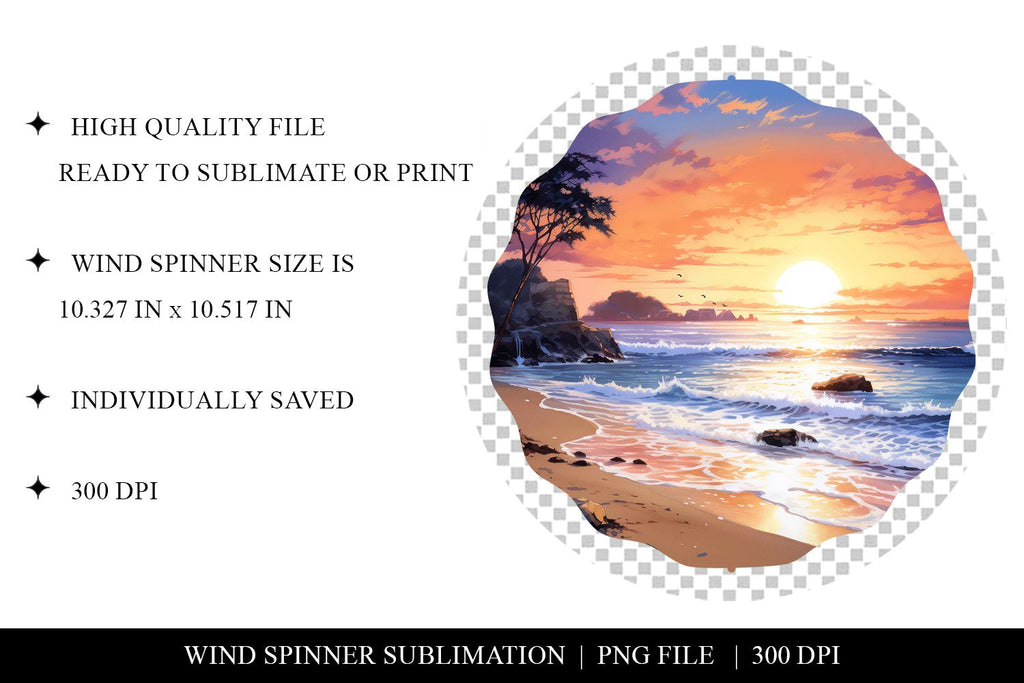 Beautiful Beach Scene Wind Spinner Sublimation PNG - So Fontsy