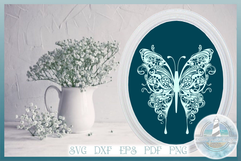 Beautiful Butterfly Mandala Zentangle SVG - So Fontsy