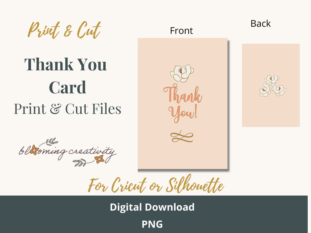 Beautiful Print and Cut Thank You Card with Flowers PNG - So Fontsy