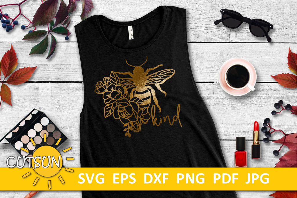 Bee kind SVG | Floral bee SVG - So Fontsy