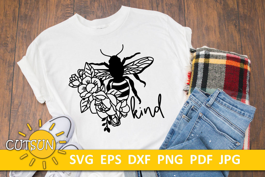 Bee kind SVG | Floral bee SVG - So Fontsy