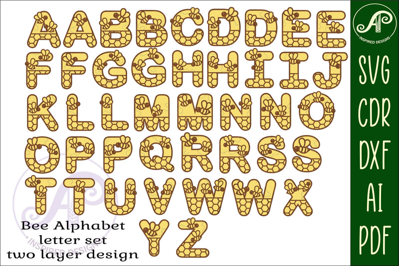 Bee letters alphabet set. 43 layered letters. - So Fontsy