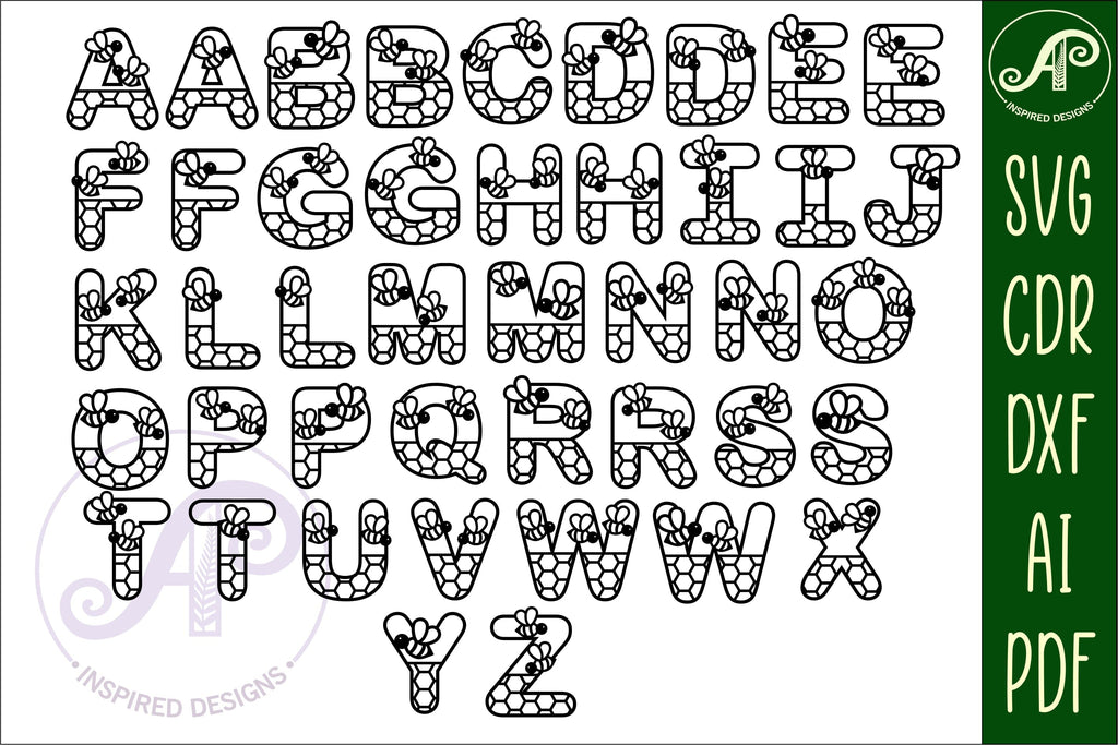 Bee letters alphabet set. 43 layered letters. - So Fontsy
