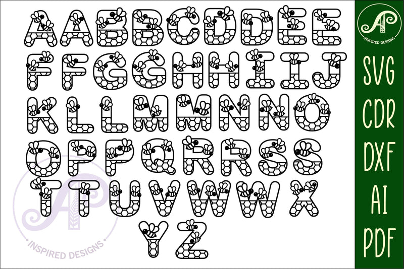 Bee letters alphabet set. 43 layered letters. - So Fontsy