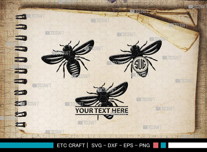 Bee Monogram, Bee Silhouette, Bee SVG, Beehive Svg, Bee Insect Svg ...