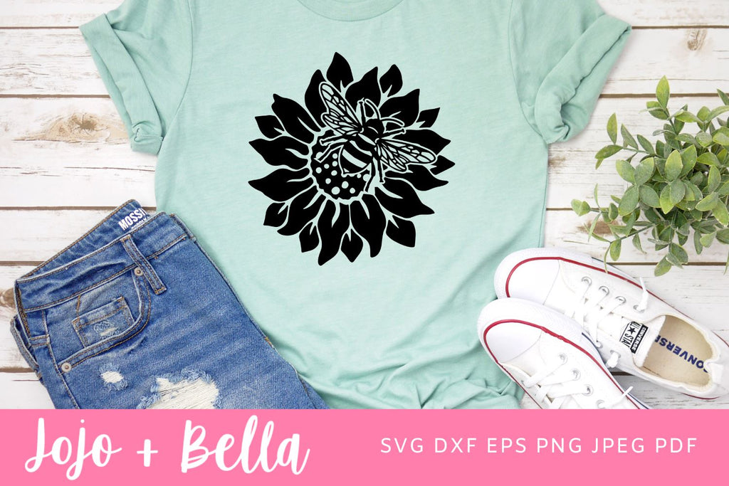 Bee Sunflower SVG, Bee Round Digital Designs, Bumblebee Digital Designs ...