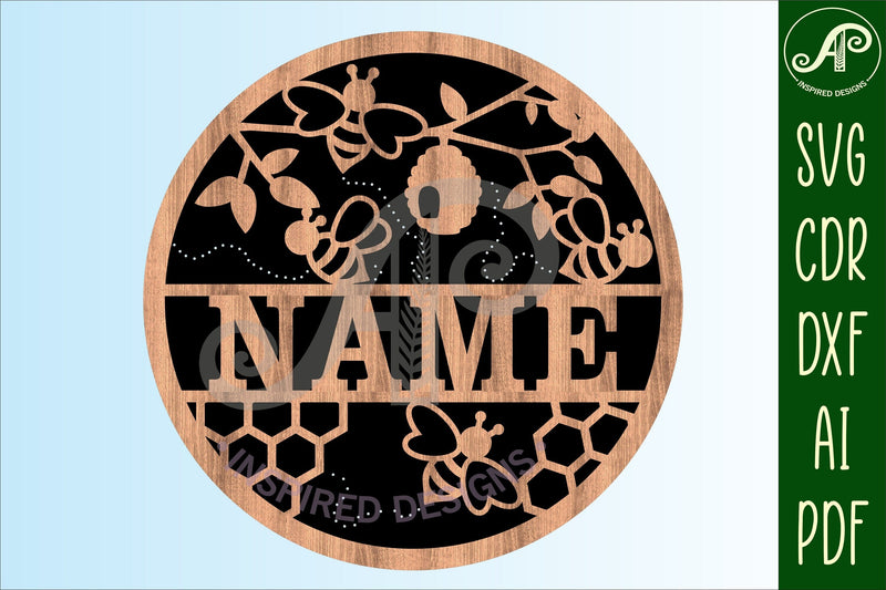 Bee theme Name sign svg laser cut template - So Fontsy