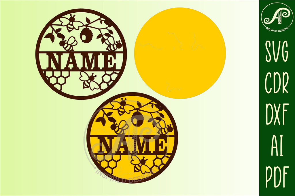 Bee theme Name sign svg laser cut template - So Fontsy