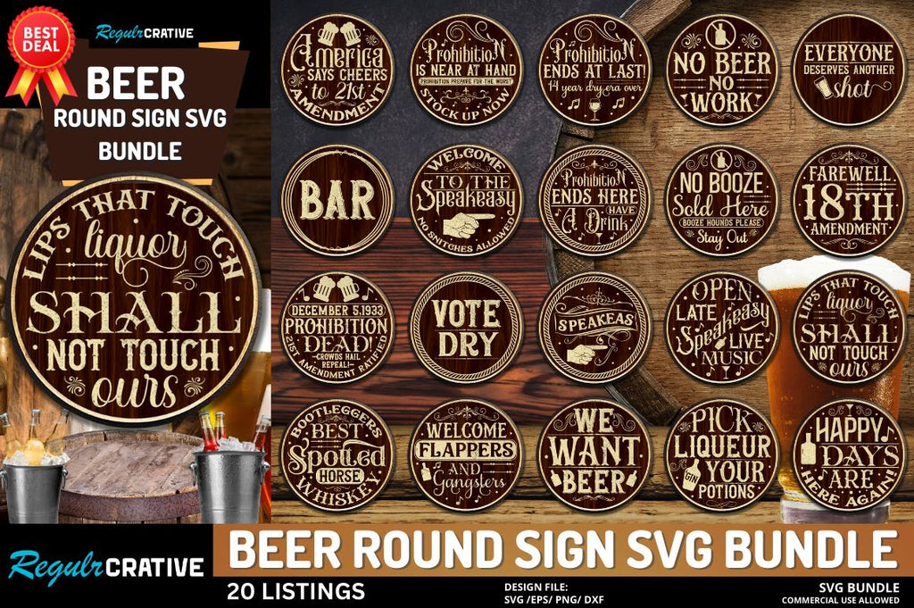 Beer Round Sign Svg Bundle - So Fontsy