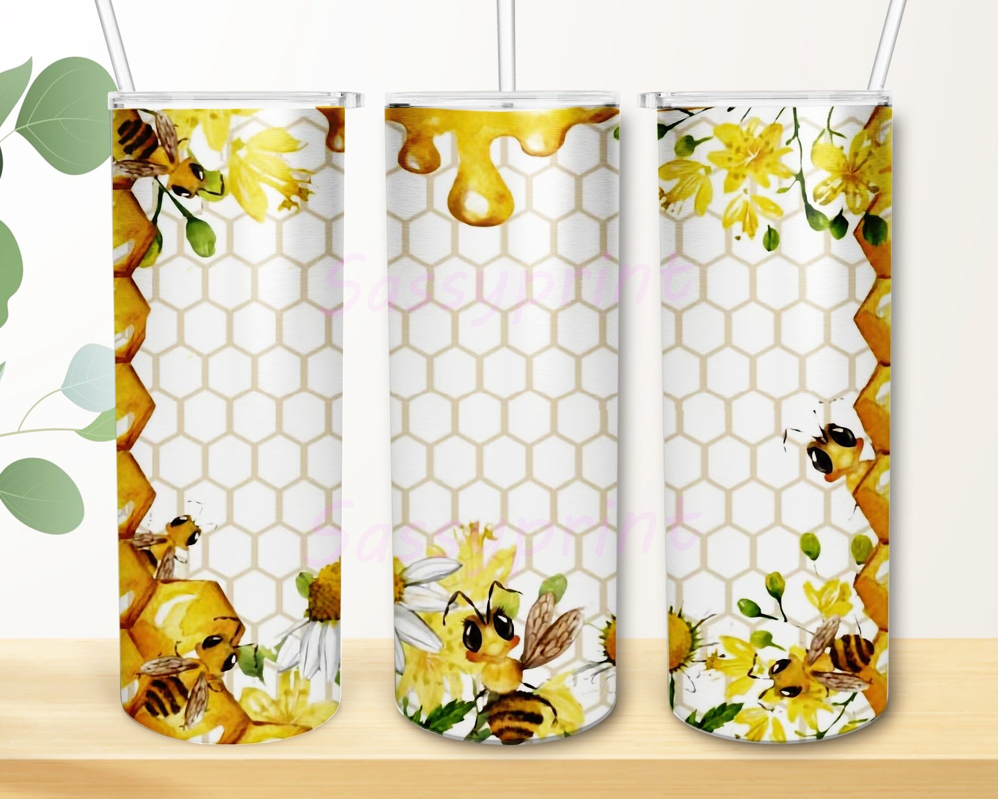 Bees Design Tumbler, Bees 20oz Skinny Tumbler, Honeycomb Tumbler Wrap ...