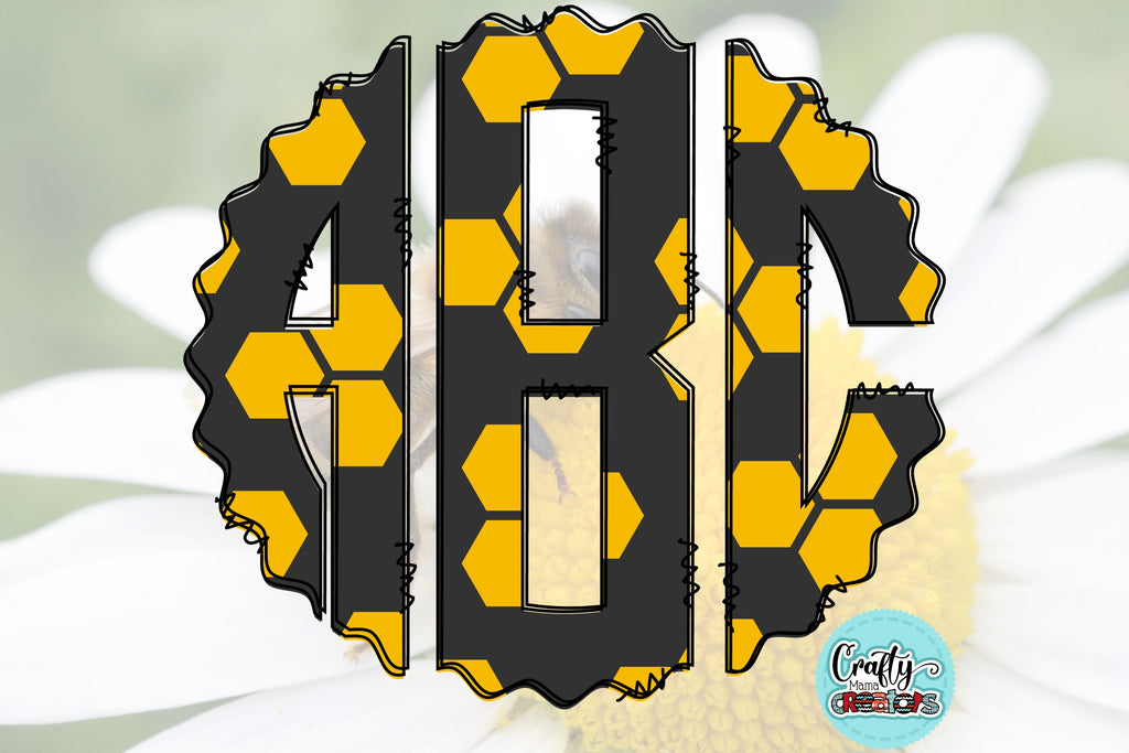 Bees Monogram PNG, Summer Bees Alphabet Doodle Set - So Fontsy