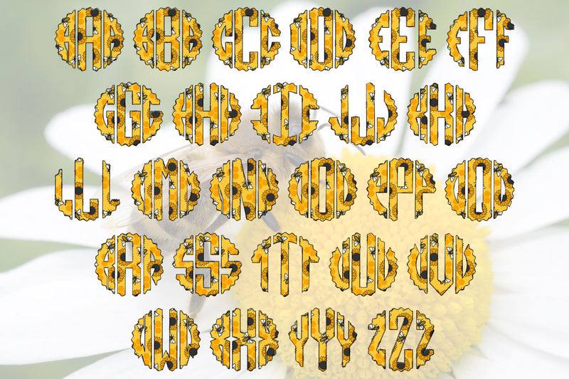 Bees Monogram PNG, Summer Bees Alphabet Doodle Set - So Fontsy