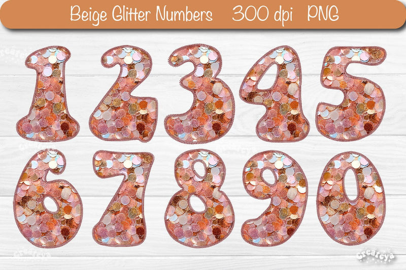 Beige Numbers PNG Wedding Numbers Glitter Sequins and Stitches - So Fontsy