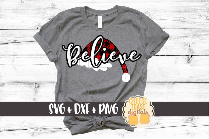 Believe - Buffalo Plaid Santa Hat - Christmas SVG Files - So Fontsy
