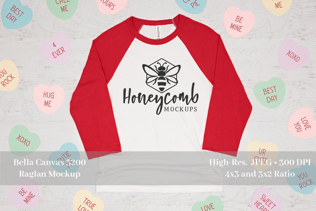 Bella Canvas 3200 Raglan Mockup, Valentines Mockup, Red/White Raglan ...
