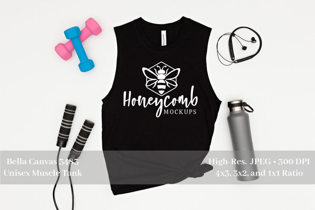 Bella Canvas 3483 Black Muscle Tank, Workout Mockup, Muscle Tank Mockup ...