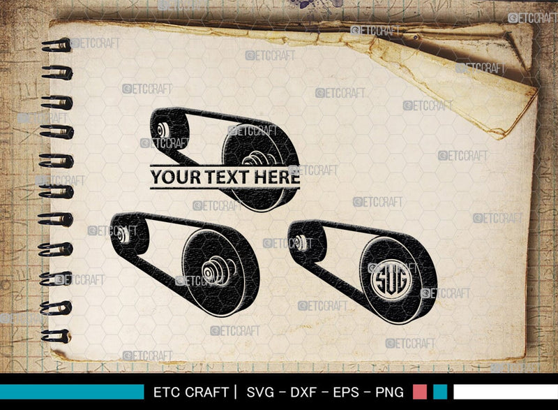 Belt Pulley Monogram, Belt Pulley Silhouette, Pulley SVG, Pulley Gears ...