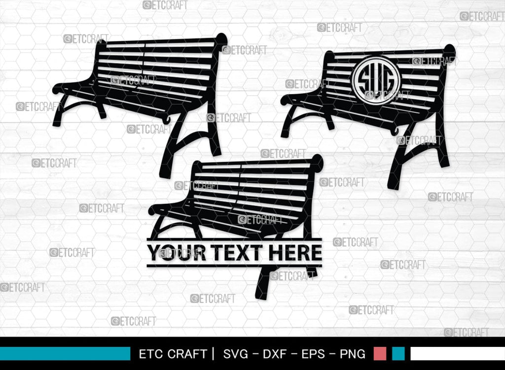 Bench Monogram, Bench Silhouette, Bench SVG, Park Bench Svg, Wooden ...
