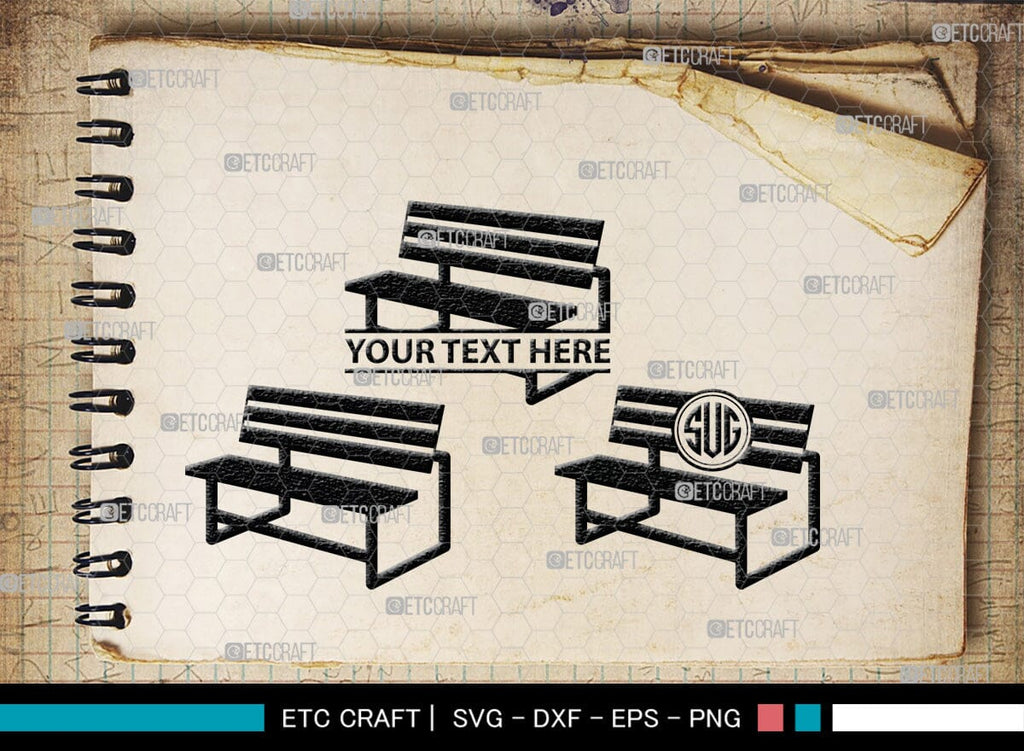 Bench Monogram, Bench Silhouette, Bench SVG, Park Bench Svg, Wooden Be ...