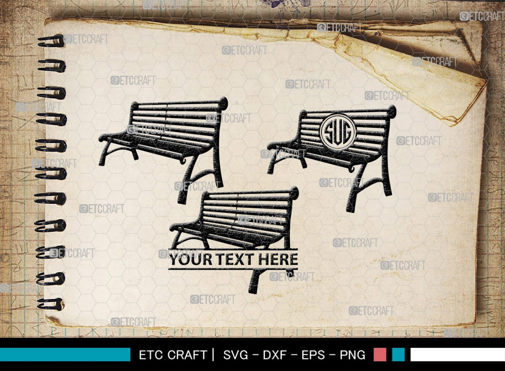 Bench Monogram, Bench Silhouette, Bench SVG, Park Bench Svg, Wooden ...
