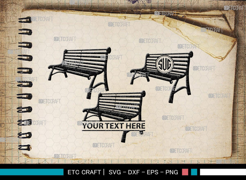 Bench Monogram, Bench Silhouette, Bench SVG, Park Bench Svg, Wooden ...