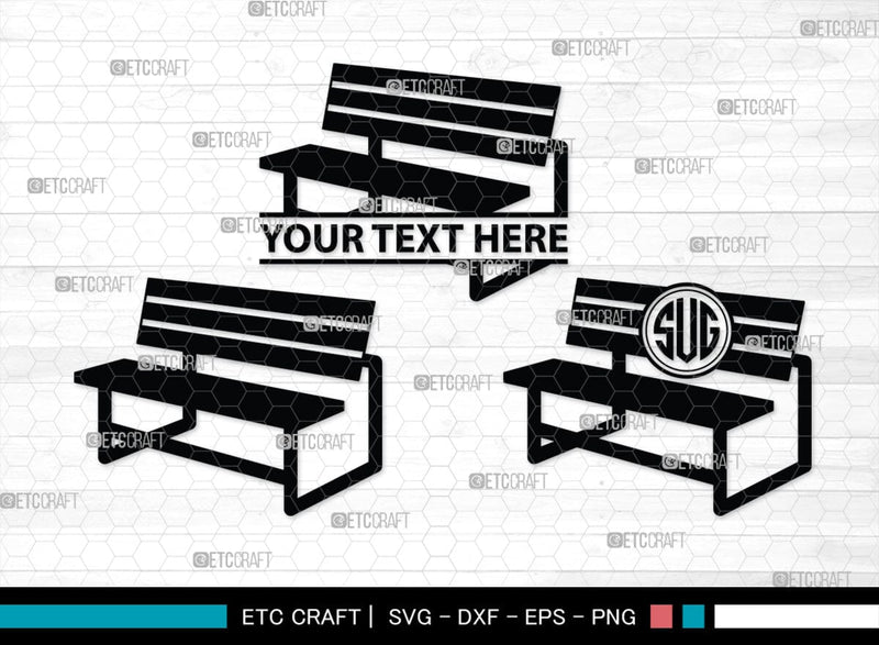 Bench Monogram, Bench Silhouette, Bench SVG, Park Bench Svg, Wooden Be ...