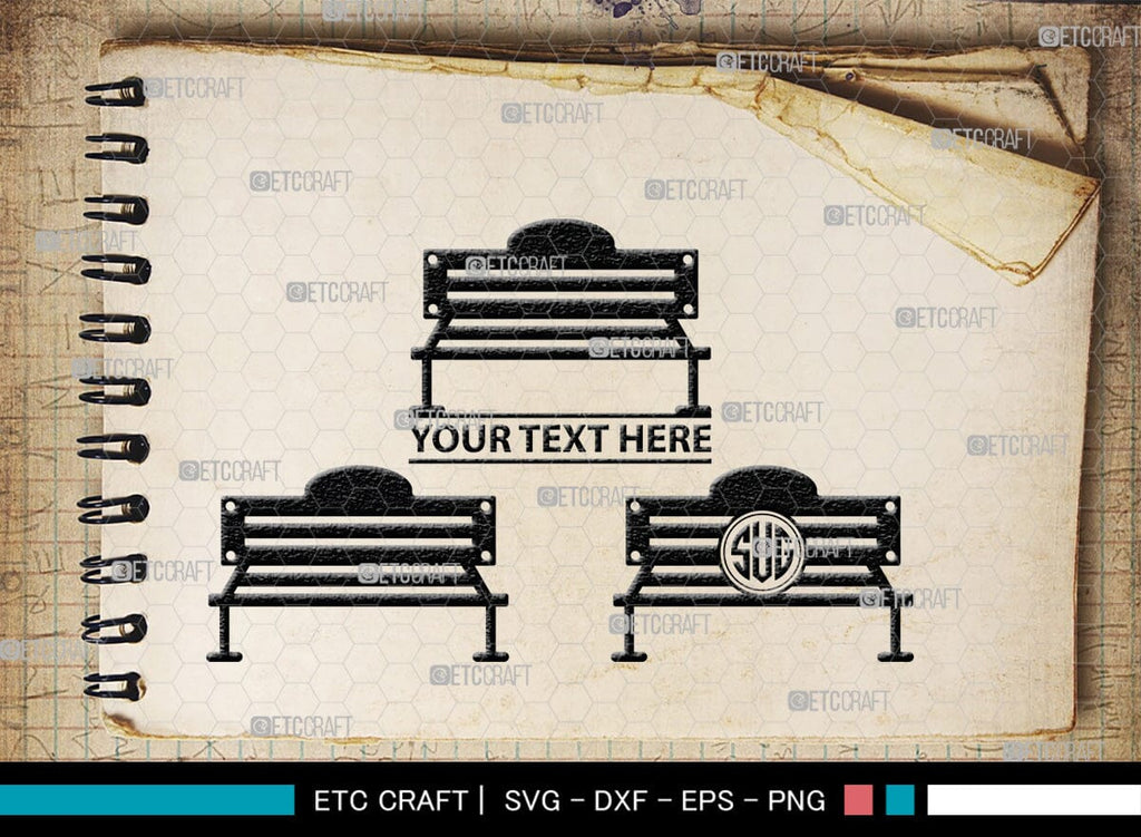 Bench Monogram, Bench Silhouette, Bench SVG, Park Bench Svg, Wooden ...