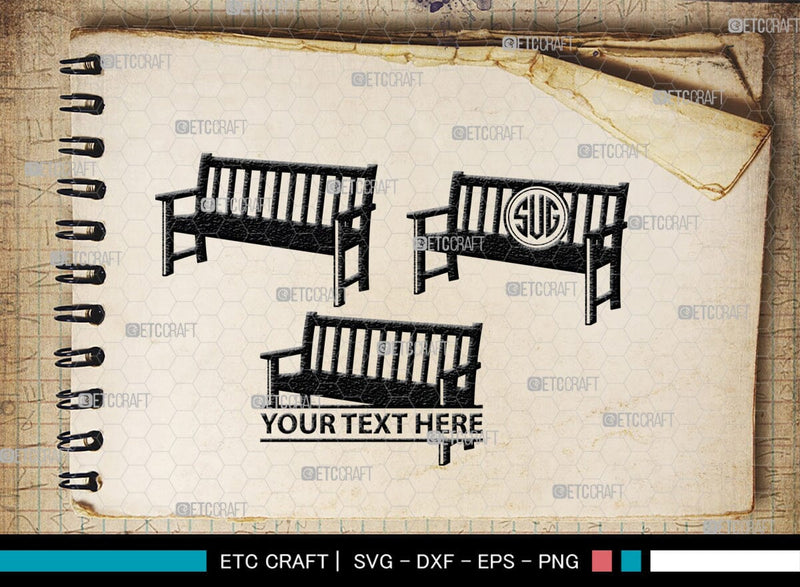 Bench Monogram, Bench Silhouette, Bench SVG, Park Bench Svg, Wooden ...
