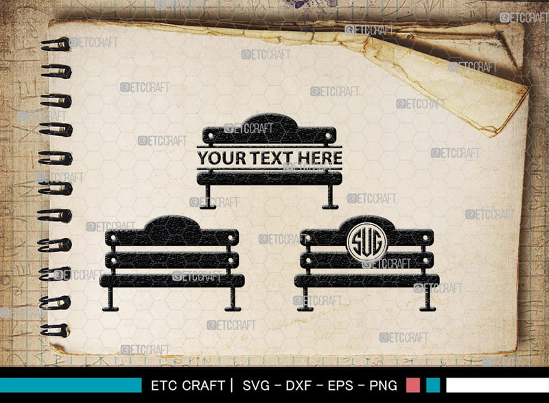 Bench Monogram, Bench Silhouette, Bench SVG, Park Bench Svg, Wooden ...