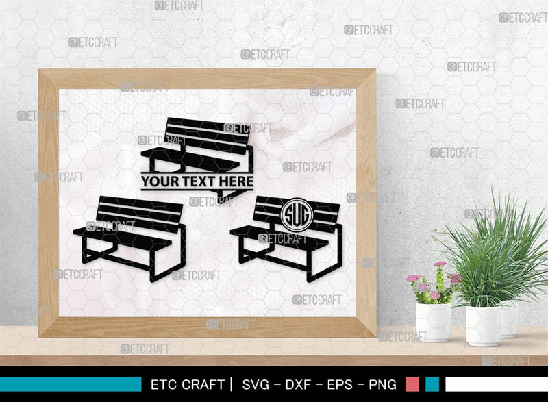 Bench Monogram, Bench Silhouette, Bench SVG, Park Bench Svg, Wooden Be ...