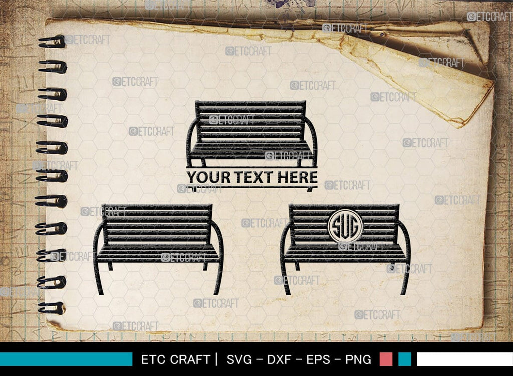 Bench Monogram, Bench Silhouette, Bench SVG, Park Bench Svg, Wooden ...