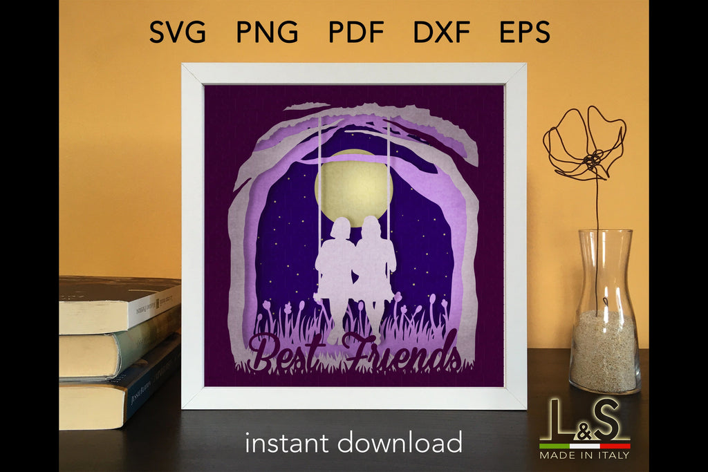 Best Friends Shadow Box Svg | 3D Light Box Template - So Fontsy
