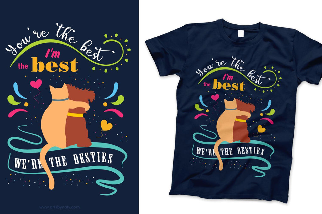 Besties Cat and Dog funny SVG quote clipart. - So Fontsy