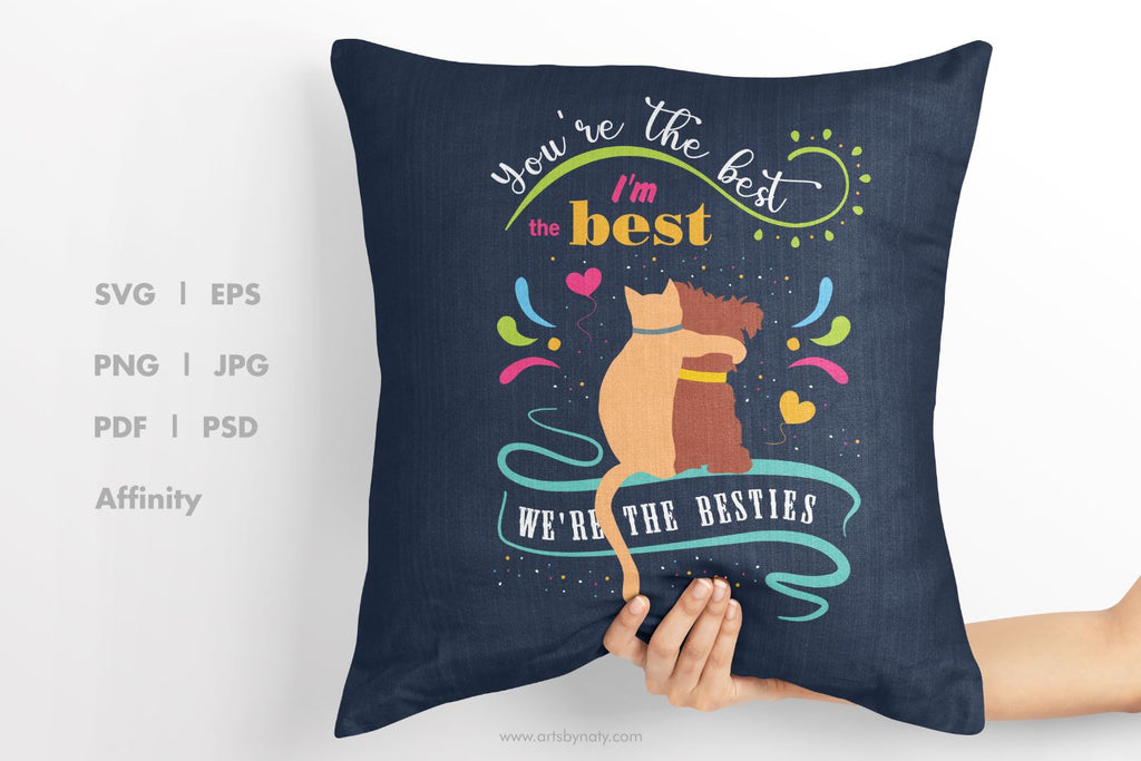 Besties Cat and Dog funny SVG quote clipart. - So Fontsy