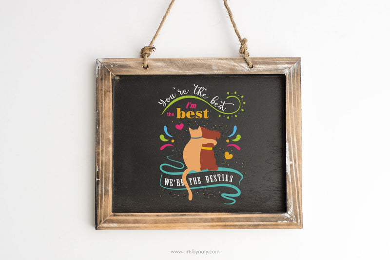 Besties Cat and Dog funny SVG quote clipart. - So Fontsy