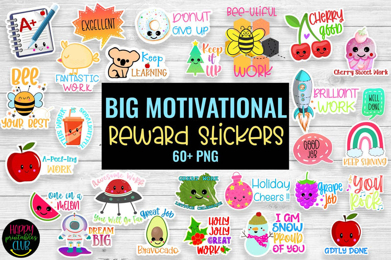 Big Motivational Reward Stickers Bundle I School Stickers - So Fontsy