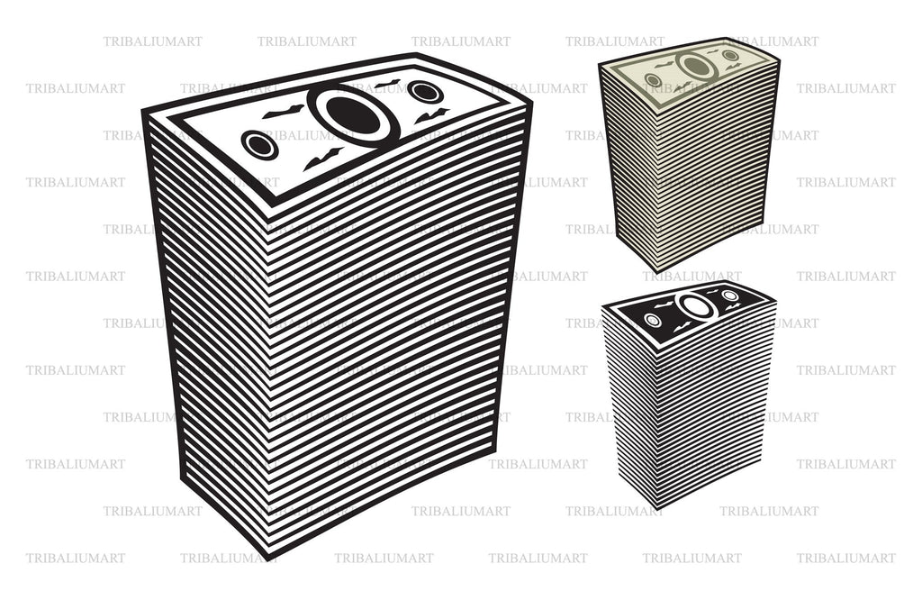 Big stack of money. Cut files for Cricut. Clip Art silhouettes (eps ...