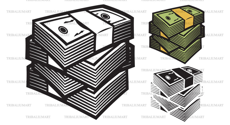 Big stack of money. Cut files for Cricut. Clip Art silhouettes (eps ...