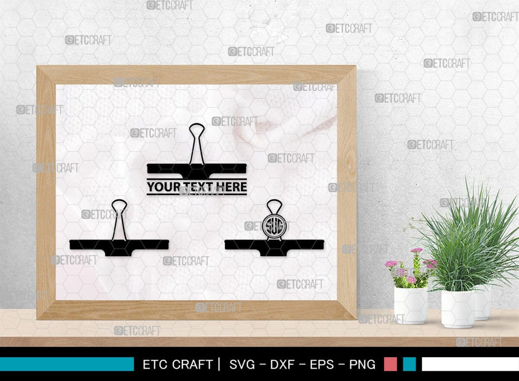 Binder Clip Monogram, Binder Clip Silhouette, Binder Clip SVG, School ...